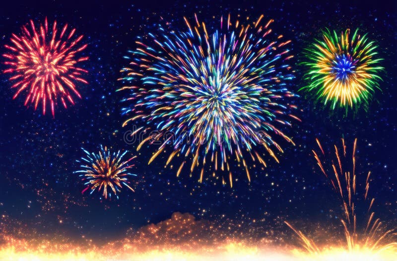 A Sky Full of Fireworks at 3-12-2024 Stock Illustration - Illustration ...