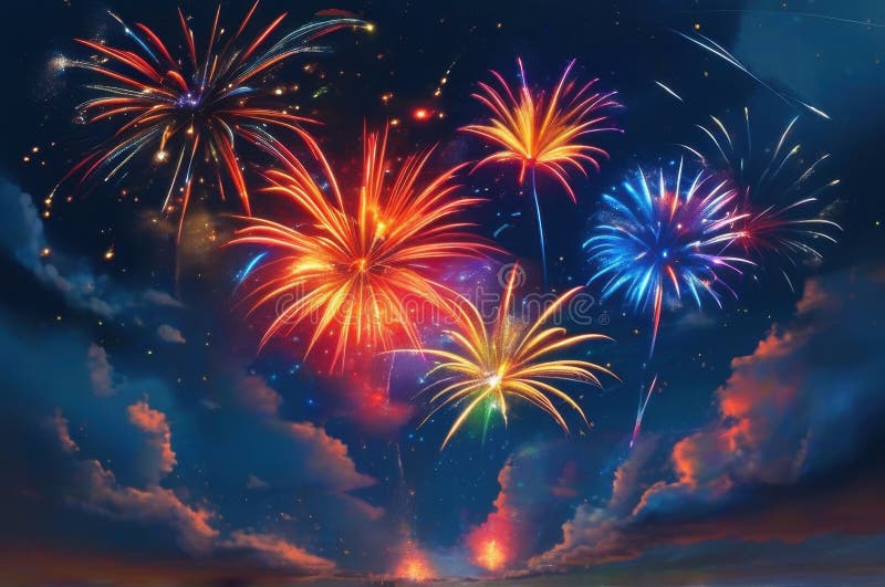 A Sky Full of Fireworks at 3-12-2024 Stock Illustration - Illustration ...