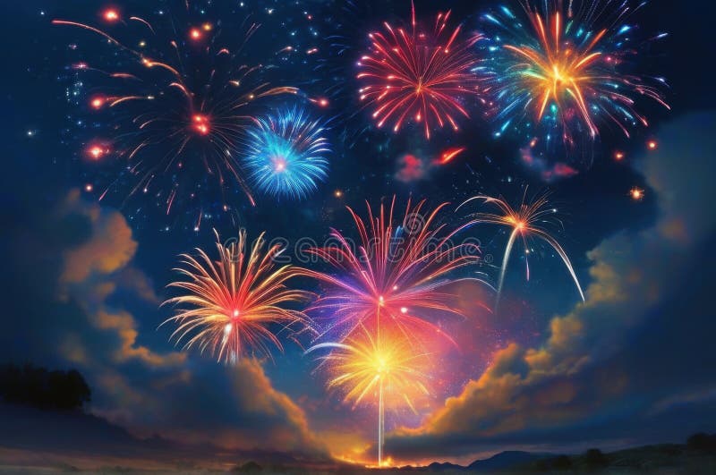 A Sky Full of Fireworks at 3-12-2024 Stock Illustration - Illustration ...