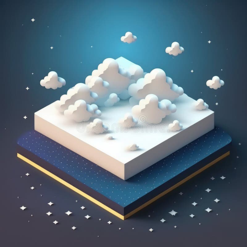 Sky Full of Stars and a Carpet of Clouds, Isometric Low Poly View AI Generation Stock ...