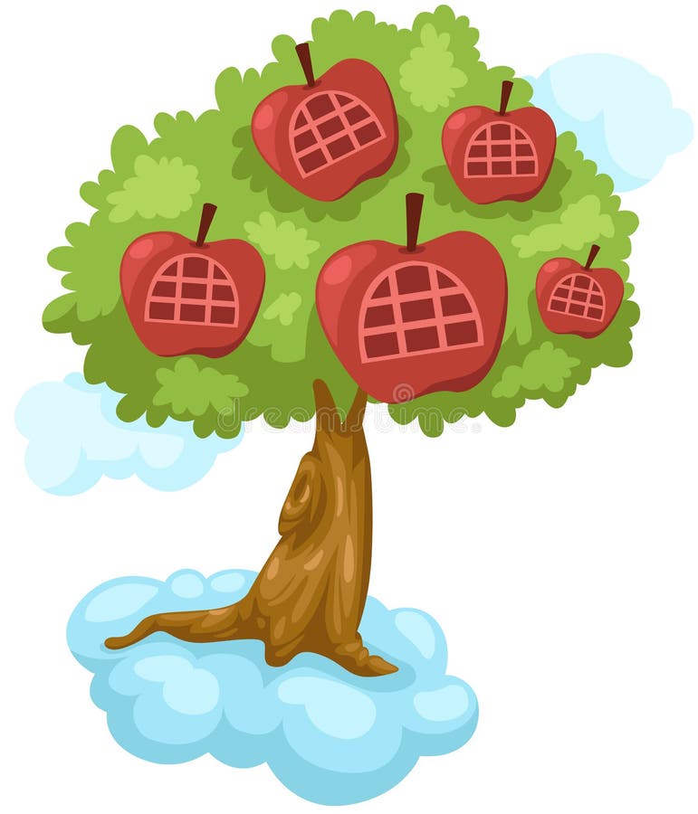Sky High Apple Tree House on Cloud Stock Vector - Illustration of cloud ...