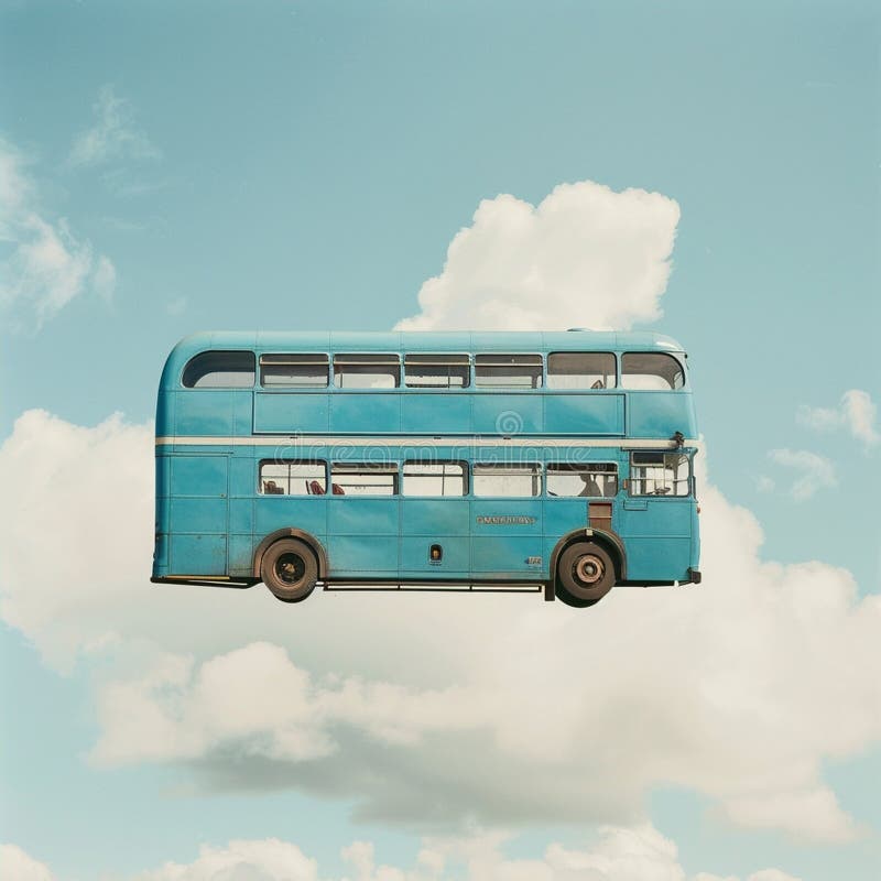 Sky-high Blue Double-decker Bus, a Whimsical Sight in the Clouds Stock ...