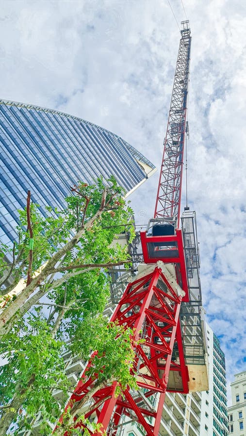 Sky-high Building. and Red Crane on Construction Site Stock Image ...