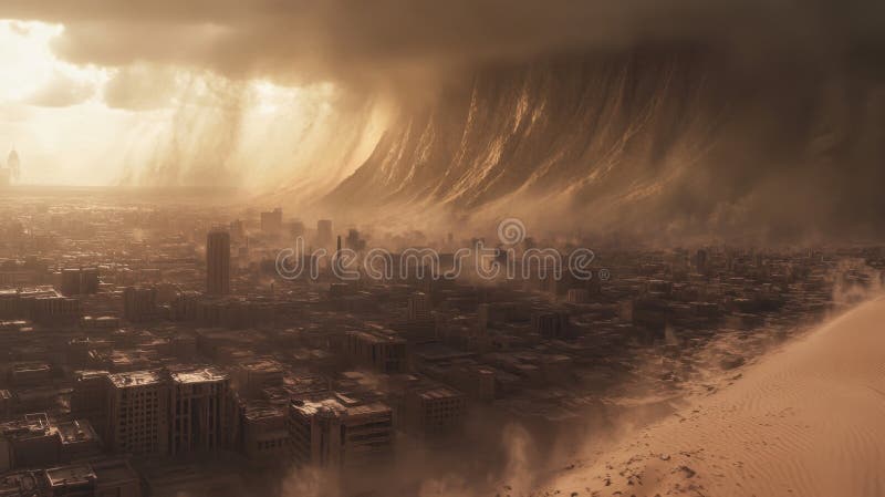 Sky High Dust Curtain Sweeping Over Summer Desert Boundaries Generative ...