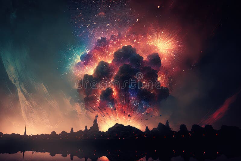 Sky high fireworks display stock illustration. Illustration of light ...
