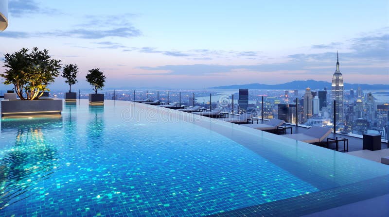 Sky High Infinity Pool Cityscape Stock Illustration - Illustration of ...
