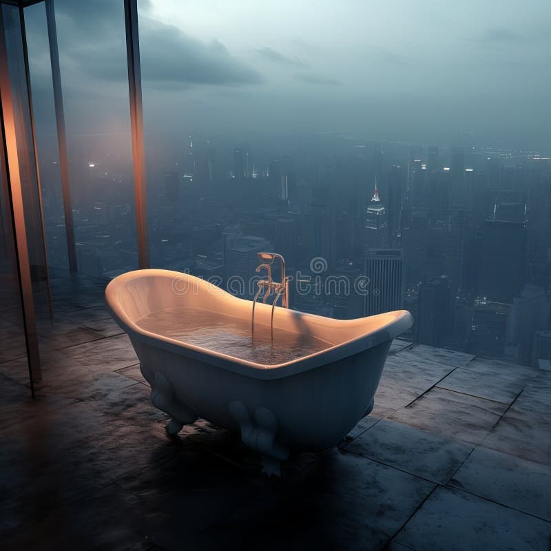 Sky High Soak: Rooftop Bathtub Getaway Stock Illustration ...