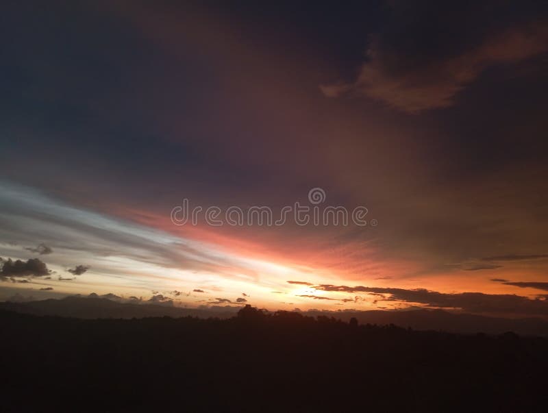 Beautiful Red Like Fire Sky and Blue Light Like Ocean Stock Photo ...