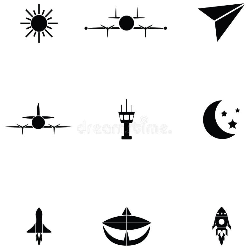 Sky icon set stock vector. Illustration of cute, airport - 120571337