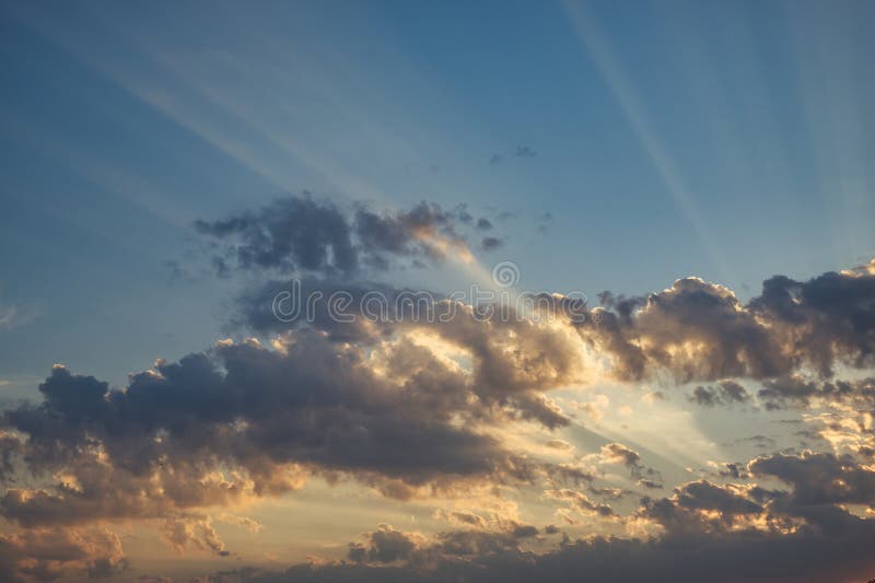 Golden Sun Rays Shining Clouds Creating Beautiful Dramatic Sky Stock ...