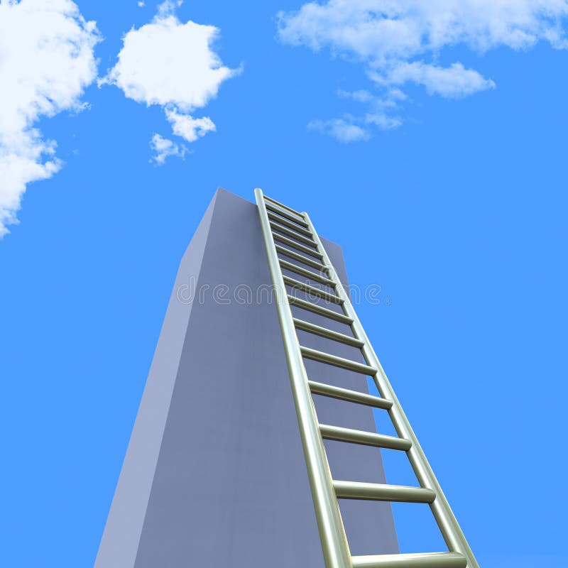Sky Ladders Indicates Step Upwards and Raise Stock Photo - Image of ...