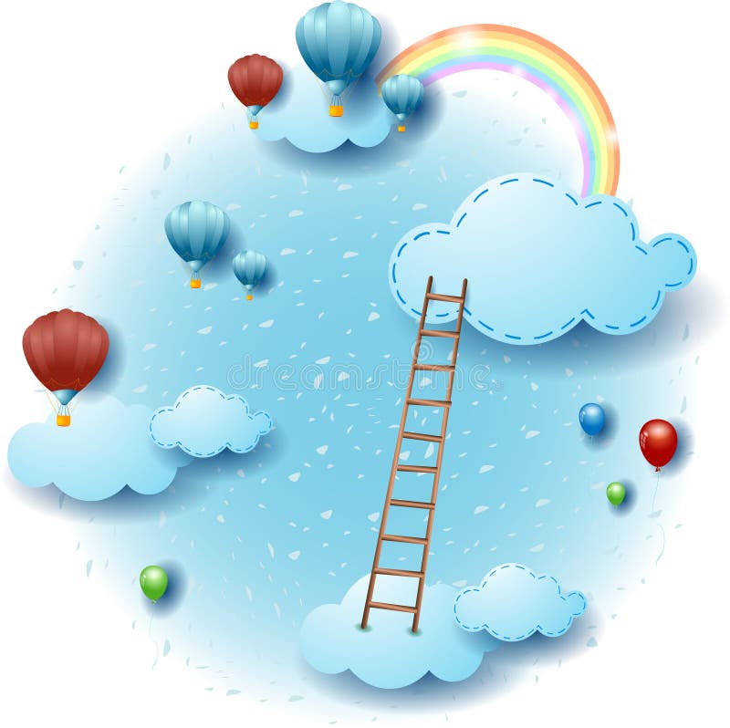 Sky Landscape with Clouds, Rainbow and Ladder. Stock Vector ...
