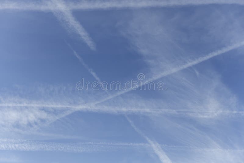 Sky Landscape with Traces of Aircraft with Contrails. Vector Sky ...