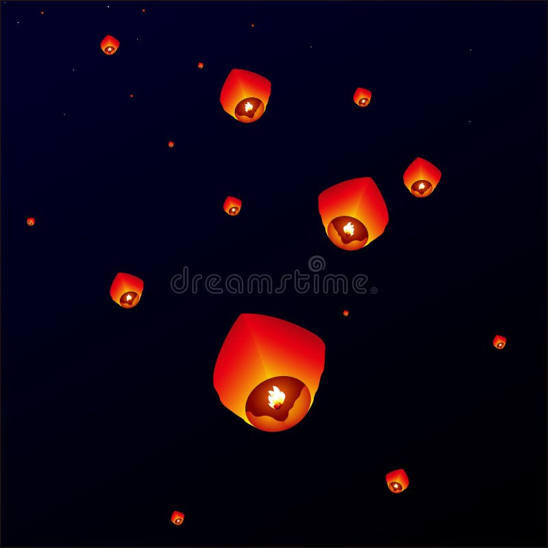 Sky Lanterns, Flying Lanterns Stock Illustration - Illustration of ...