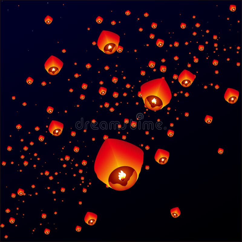Sky Lanterns, Flying Lanterns Stock Illustration - Illustration of ...