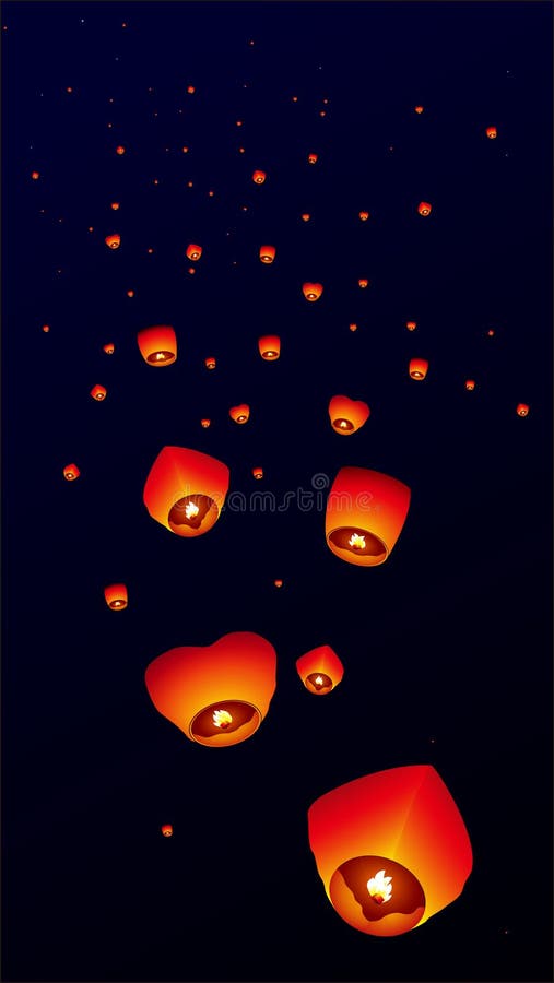 Sky Lanterns, Flying Lanterns Stock Illustration - Illustration of ...