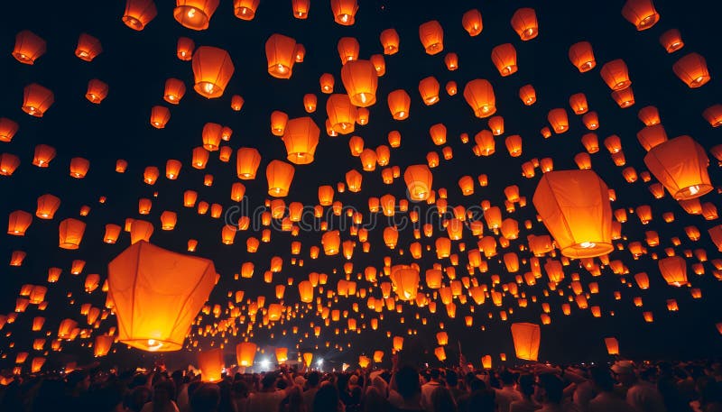 Sky Lanterns Soaring: a Celebration of Light and Hope Stock ...