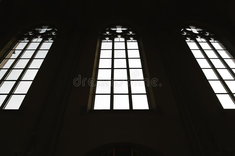 The Sky through the Large Panoramic Windows of an Abandoned Building in ...