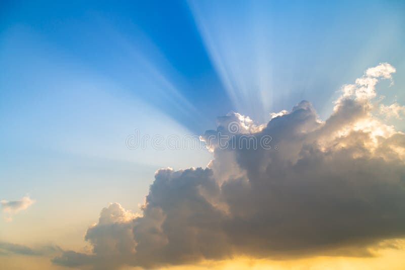 Sky with Light Ray and Clouds at Sunset, Nature Background Stock Image ...