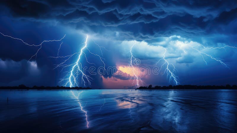 Sky lightning water stock illustration. Illustration of ocean - 343549840