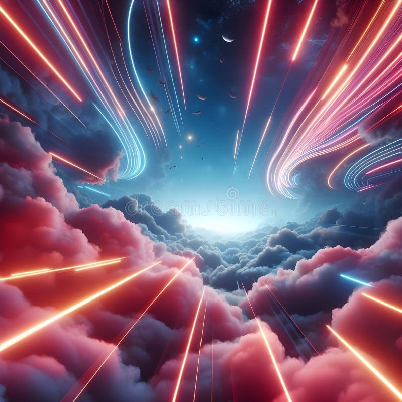 Sky with Lights Reflecting on Clouds, Bottom View. Stock Illustration ...