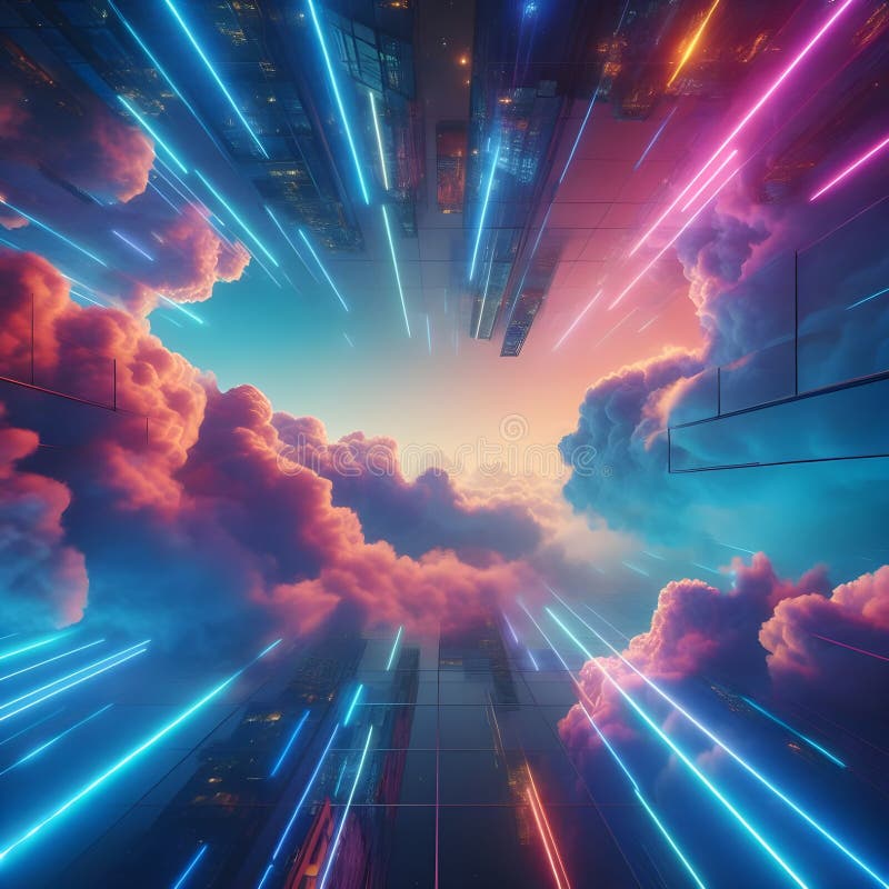 Sky with Lights Reflecting on Clouds, Bottom View. Stock Illustration ...