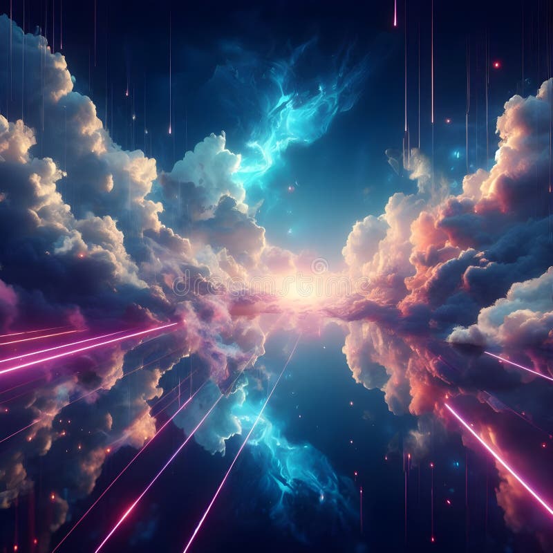 Sky with Lights Reflecting on Clouds, Bottom View. Stock Illustration ...