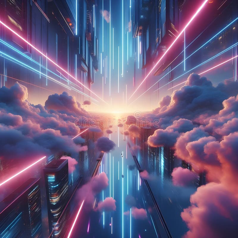 Sky with Lights Reflecting on Clouds, Bottom View. Stock Illustration ...