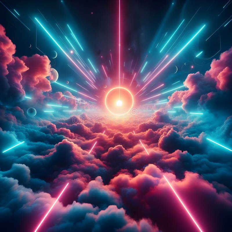 Sky with Lights Reflecting on Clouds, Bottom View. Stock Illustration ...