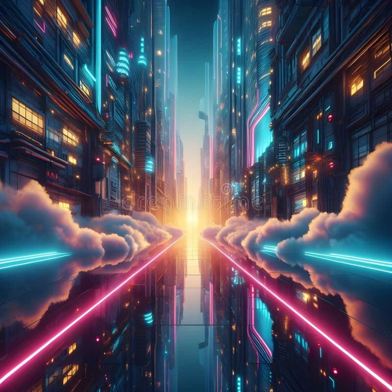 Sky with Lights Reflecting on Clouds, Bottom View. Stock Illustration ...