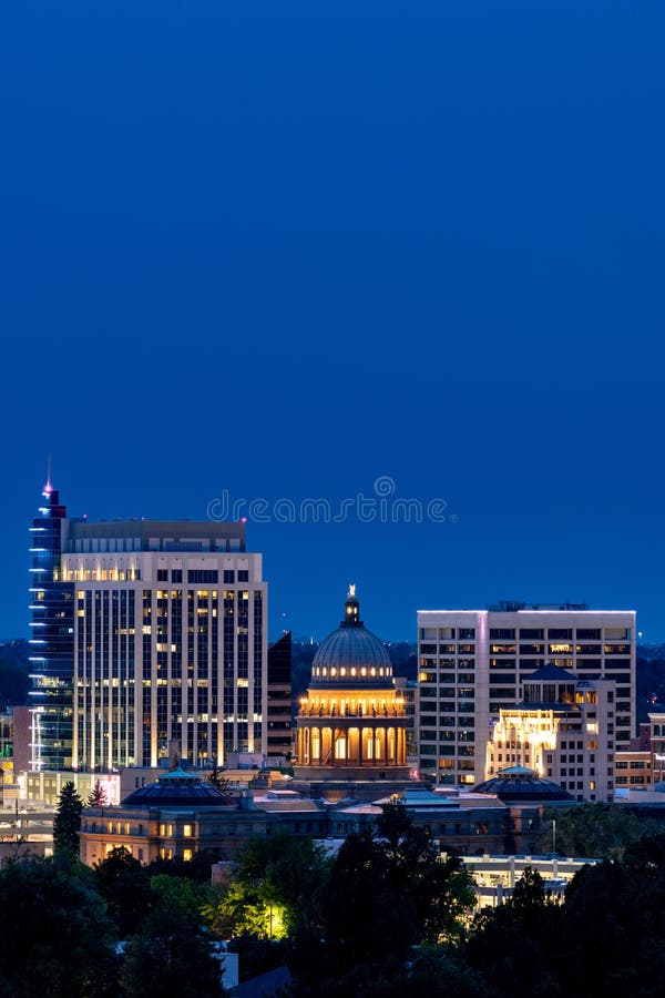 Sky Line of Boise Idaho As Seen at Night Stock Photo - Image of skyline ...