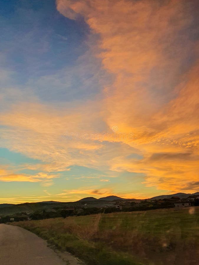 Sky Love Happiness Village Orange Blue Stock Photo - Image of village ...