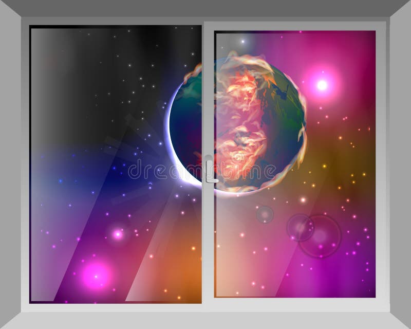 Sky and Mars. View through the Window Stock Illustration - Illustration ...