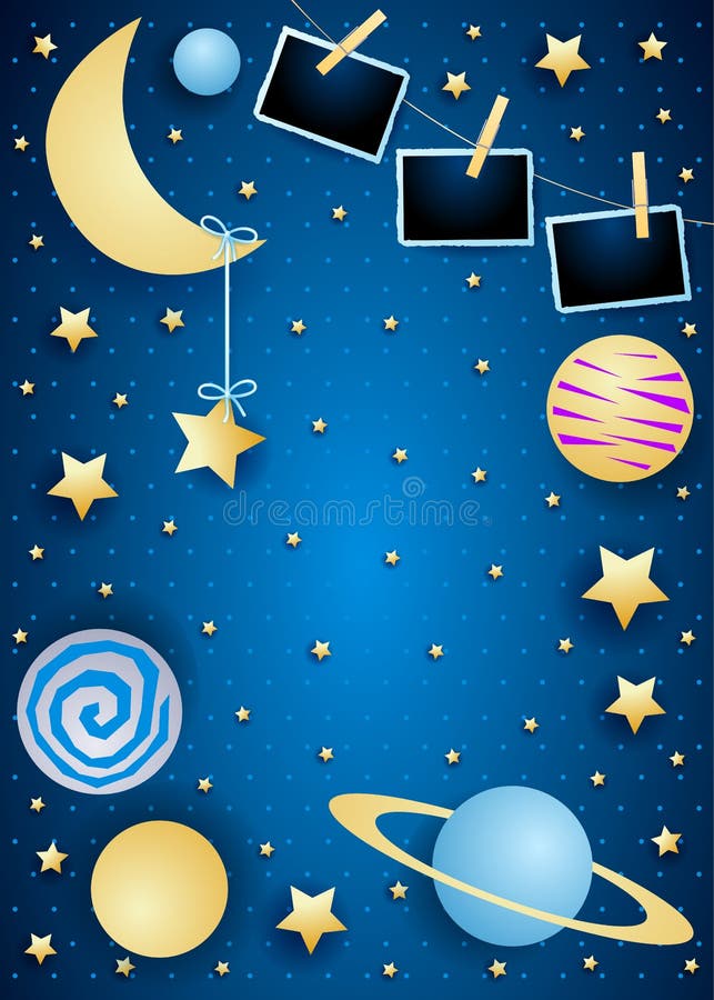 Sky with Moon, Planets and Photo Frames Stock Vector - Illustration of ...
