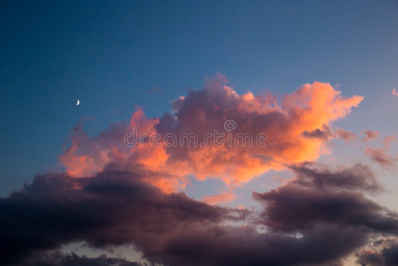 Sky with Moon and Rose Clouds during Sunset Stock Photo - Image of ...