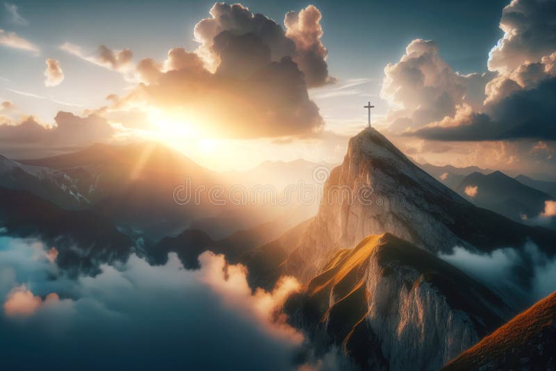 Sky Opening Up with Light Rays Shining on a Cross Religious Theme ...