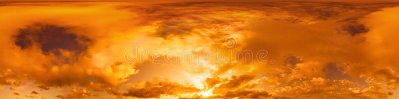 Golden Glowing Red Orange Overcast Sunset Sky Panorama. Hdr Seamless ...