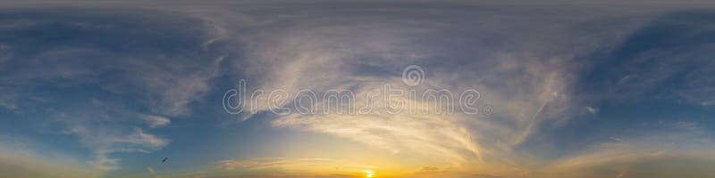 Golden Glowing Sunset Sky Panorama with Cirrus Clouds. Hdr Seamless ...