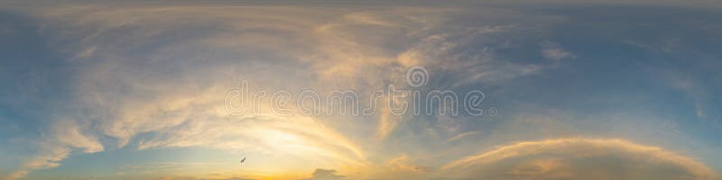 Golden Glowing Sunset Sky Panorama with Cirrus Clouds. Hdr Seamless ...