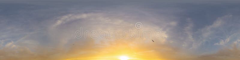 Golden Glowing Sunset Sky Panorama with Cirrus Clouds. Hdr Seamless ...