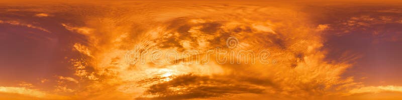 Golden Glowing Red Orange Overcast Sunset Sky Panorama. Hdr Seamless ...