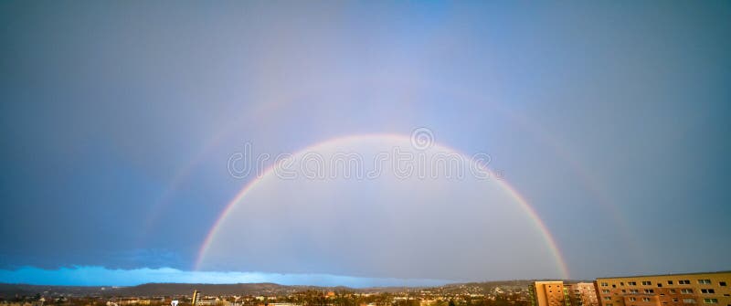 Sky Panorama with Rainbow after Rain Stock Image - Image of sunlight ...