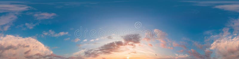 360 Sky Panorama of Vibrant Pink Cumulus Clouds at Sunset, Seamless Hdr ...