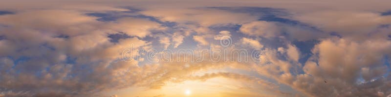 360 Sky Panorama of Vibrant Pink Cumulus Clouds at Sunset, Seamless Hdr ...