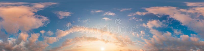 360 Sky Panorama of Vibrant Pink Cumulus Clouds at Sunset, Seamless Hdr ...