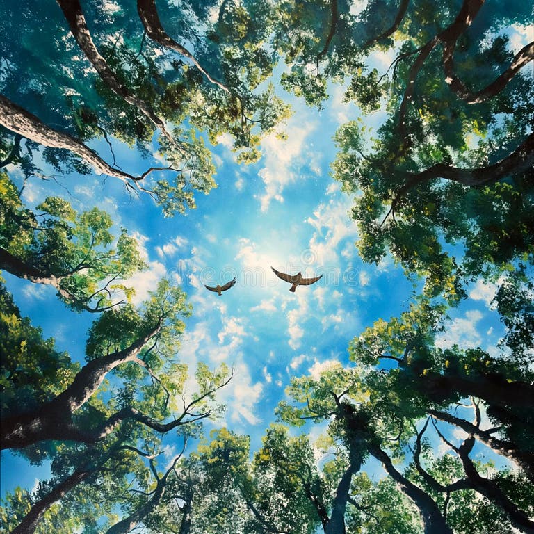 The Sky Passing through a Forest with Large Tree Stock Photo - Image of ...