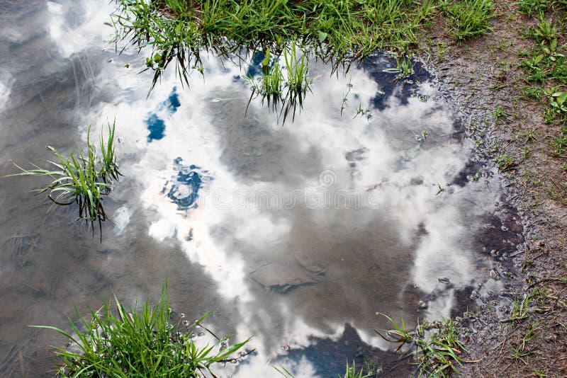 The sky in a puddle stock photo. Image of park, autumn - 93999636