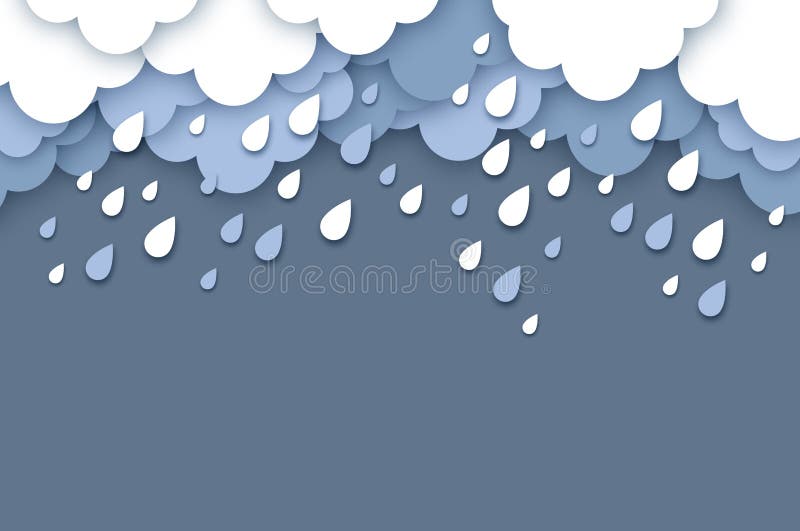 Sky with Rainy Clouds, Sun and Rain Drops. Paper Cut Weather Stock ...