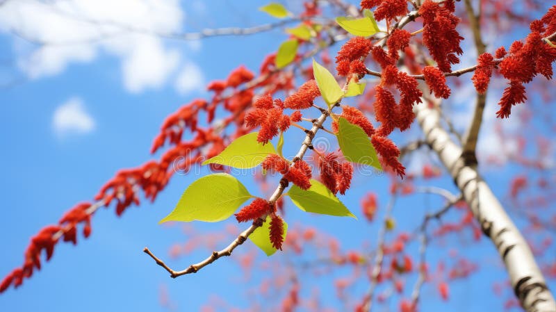 Sky red birch stock illustration. Illustration of leaves - 368449050