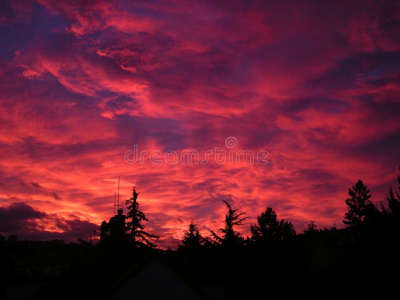 Sky, Red Sky At Morning, Afterglow, Sunset Stock Photo - Image of ...